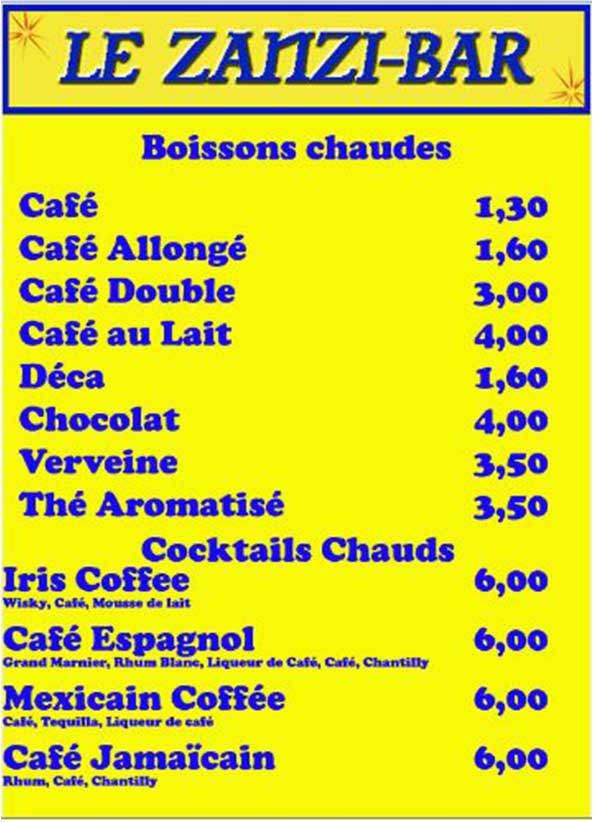 La Carte - Le Zanzi-Bar